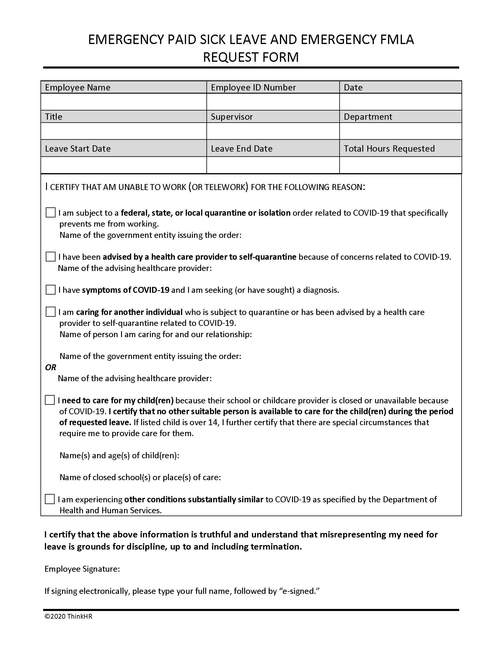 FFCRA Leave Request Form Sample – McKenzie Insurance Solutions, LLC